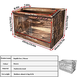 Reptile Wooden Terrarium, Habitat Tank for Lizard Snake Bearded Dragon Hamster, 23.6"x 15.7" Small Animal Enclosure, Transport Box Cage, Front Sliding Door, Sun Roof, Side Screen Ventilation