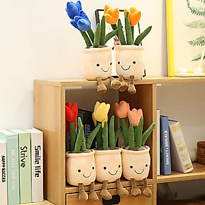 XIZHI 2Pack Tulip Plush Toy 13" Succulent Flower Pot Plush Pillow Toy Stuffed Throw Plushie Pillow Doll for Office and Kids Room Decorate,Blue+Yellow