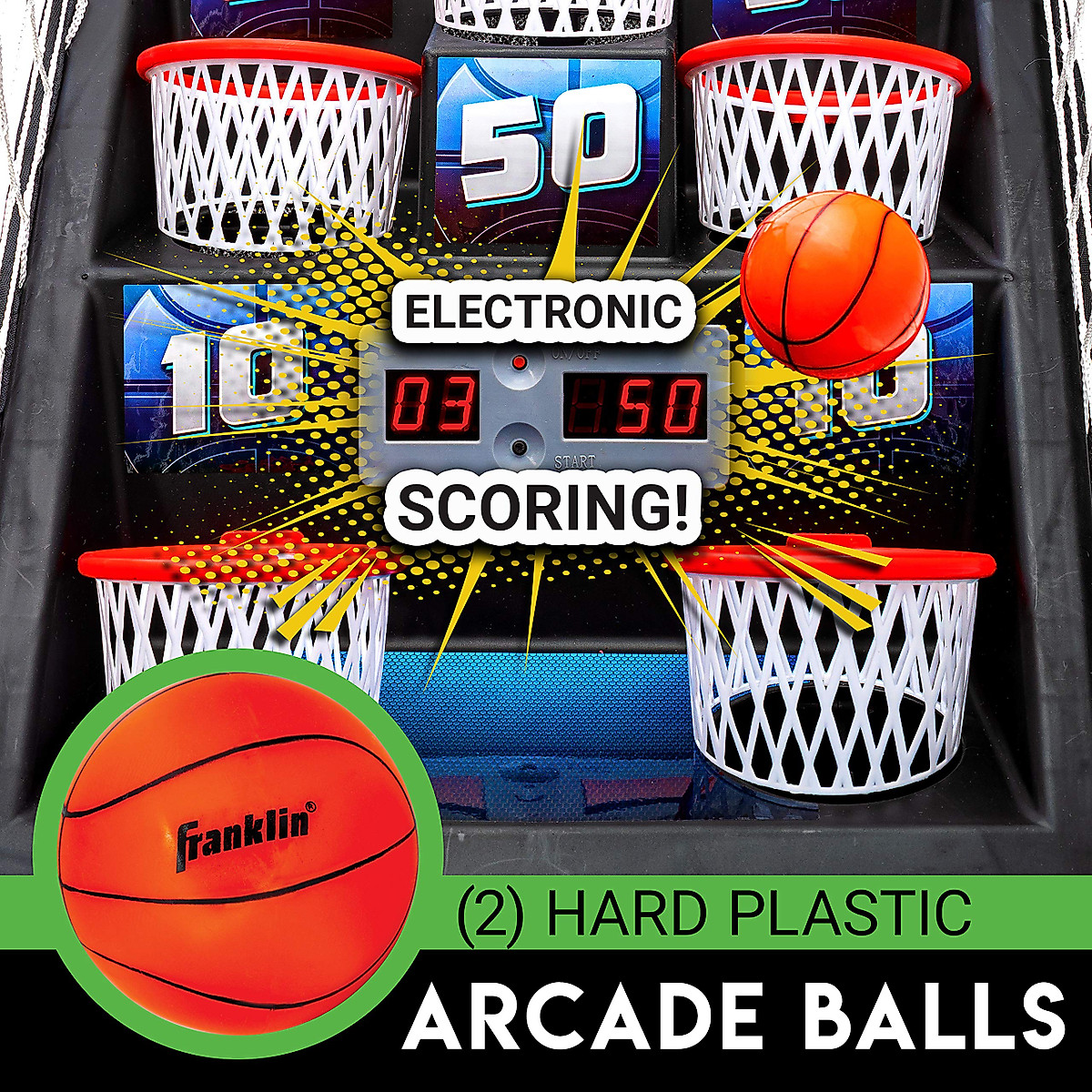 Franklin Sports Basketball Arcade Game - Table Top Bounce A Bucket Shootout Basketball Game - Indoor Electronic Basketball Gameroom Game for Kids + Adults - Fun Basketball Toy for Boys + Girls - Red