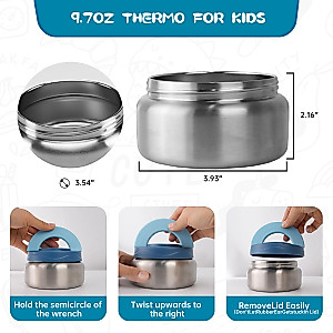 SKIEXOAD Bento box for kids - Insulated Lunch Box with 8oz thermos Food Jar ，Leak-proof Lunch Containers with 4-compartment BPA free and microwave-safe Gifts for kids (blue