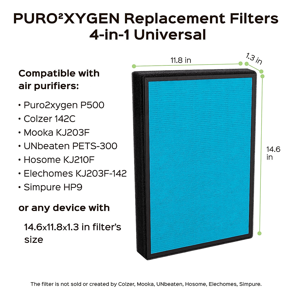 PURO²XYGEN P500_F2 - Universal Replacement Filter, Compatible with Colzer, Mooka, UNbeaten, Hosome, Elechomes, Simpure Air Purifiers for Home