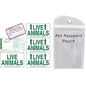 Live Animal Label Set of 5 Stickers w/ Pet Passport Pouch Clear
