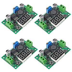 Aobao 4pcs LM2596 DC-DC Adjustable Buck Converter Reduced Voltage Regulator Power Module 4.0-40V Input to 1.25-37V Output with LED Voltmeter Digital Display (Green)