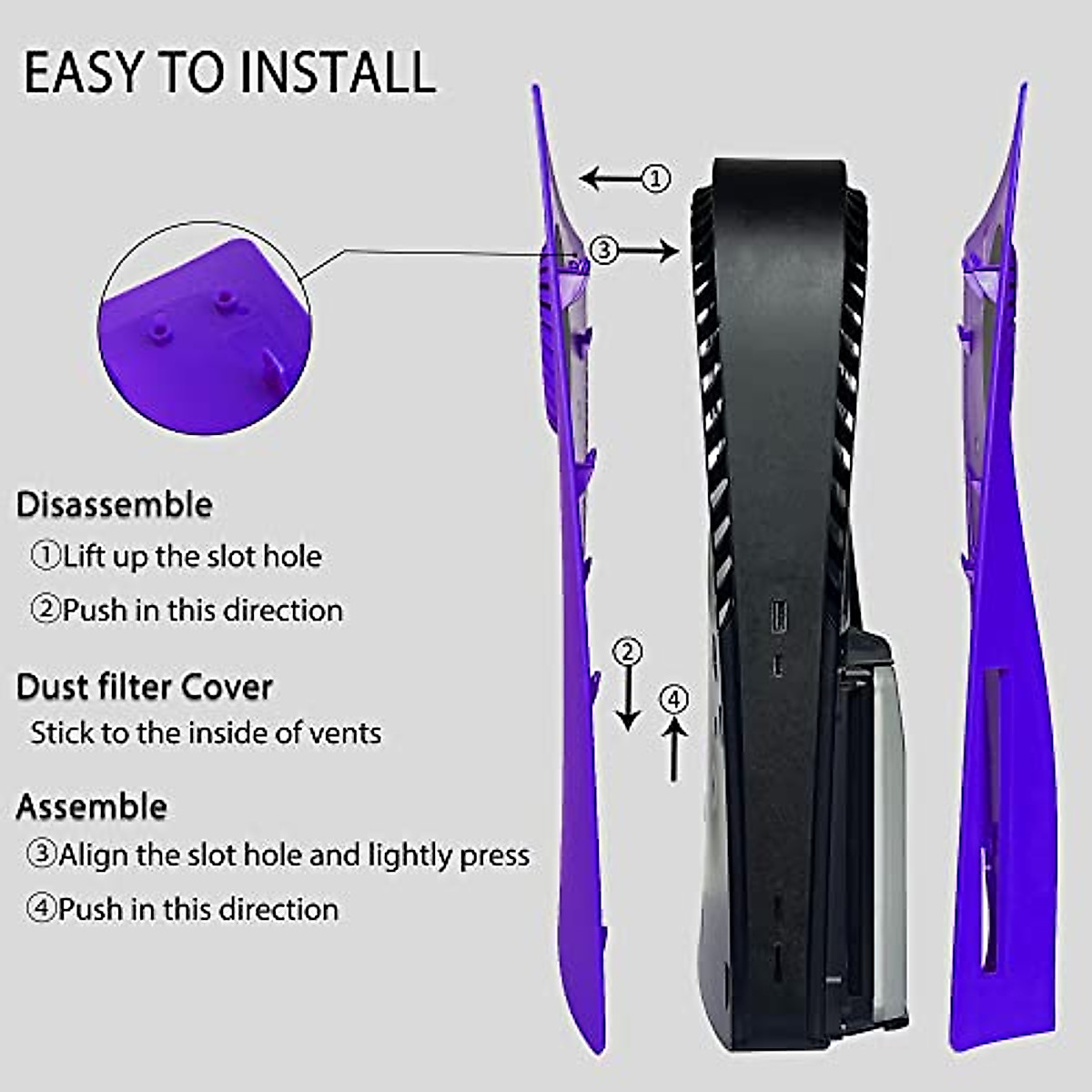 Faceplate for PS5 with Cooling Vents and Dust Filter DOBEWINGDELOU Face Plate Console Cover Replacement Side Plate Shell for PS5 Disc Edition Dustproof Accessories ABS Case Purple