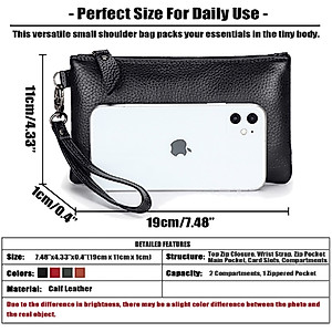 Karoukee Real Leather Wristlet Clutch Women Classic Cell Phone Wristlets Bag Minimalist Clutch Purse with Removable Wrist Strap (Black)