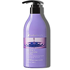 Herbalosophy 16.9 Fl Oz Biotin & Collagen Shampoo, Hair Growth Thickening Shampoo, Repair Dry, Damaged Thinning Hair, Infused with Vitamin B7 & Argan Oil, Free of Sulfate, Parabens and Gluten
