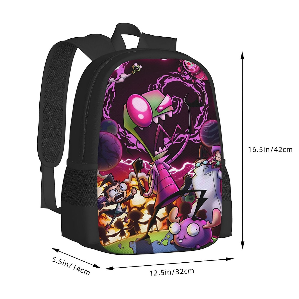 CONPELSON Backpacks Invader Anime Zim Adjustable Laptop Backpack Double Shoulder Bag for Women Men Climbing Shopping Work