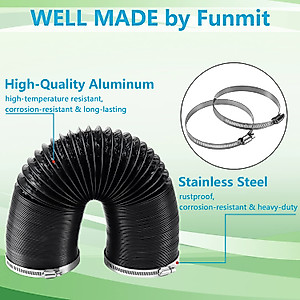 Funmit Dryer Vent Hose Kit - 4 In Diameter by 10 Ft Length - with 2 Stainless Steel Worm Clamp - Flexible Universal Aluminum Foil Non-Insulated - Silver