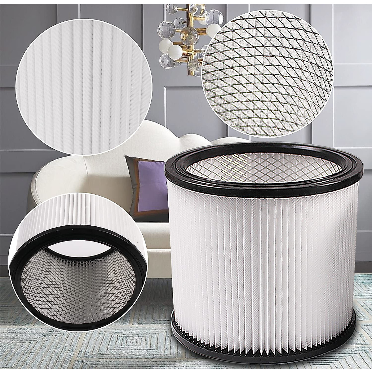 KTSIM Replacement Filter Compatible with Shop-Vac 90304 90350 90333 90585, with Lid and 2PCS Foam Sleeve, fits most Wet/Dry Vacuum Cleaners 5 Gallon and above