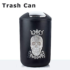 Halloween Bathroom Accessories Set 6 Piece Plastic Bathroom Ensemble Soap Dispenser Toothbrush Holder Tumbler Soap Dish Trash Can Toilet Brush Holder for Decorative Countertop Housewarming Gift(Black)