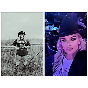 GRNUS Men Women Wide Brim Western Cowboy Cowgirl Hats with Buckle Belt (US, Alpha, One Size, Black)