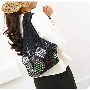 6 Pack Portable,Reusable,Reusable Produce Bags,Washable Cotton Mesh String Organic Organizer Shopping Handbag Long Handle Net Tote (grey blue,Black,Beige,Pink,Purple,Yellow)