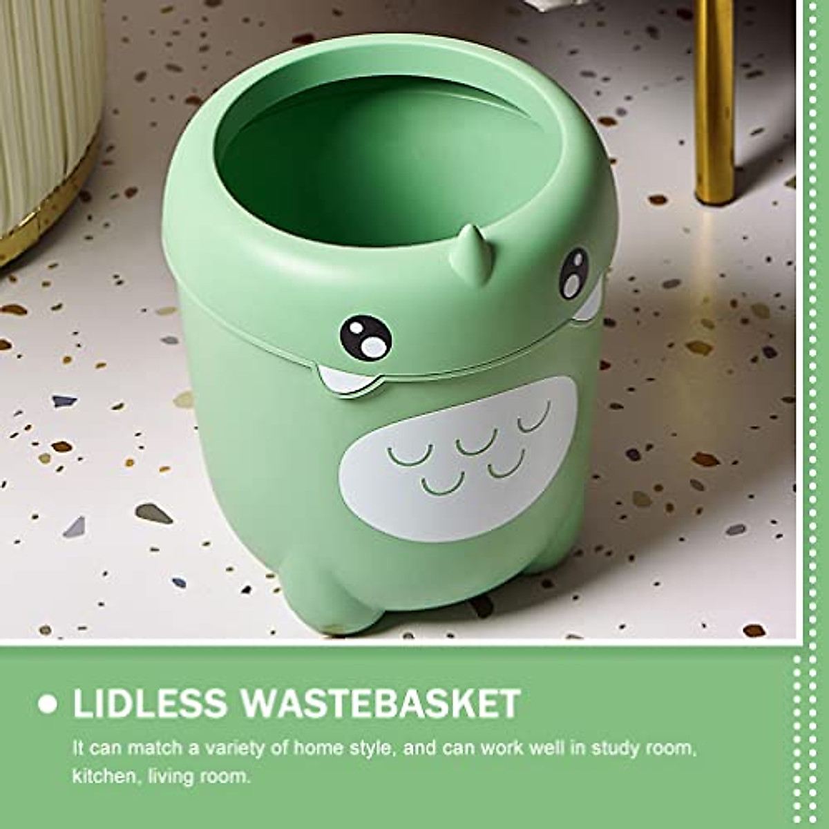 FOMIYES Plastic Garbage Can Dinosaur Trash Can Cartoon Garbage Bin Waterproof Wastebasket Garbage Waste Basket with Pressure Ring for Home Kitchen Bathroom Light Green