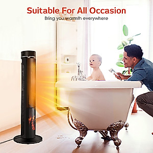 Air Choice 36" Space Heater for Large Room, 1500W PTC Electric Heater for Indoor Use, 4 Modes & Adjustable Thermostat, 3D Flame, 12H Timer, Oscillating, Remote Control, Tower Heater for Office Bedroom