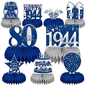 LINAYE 80th Birthday Decorations for Men - Blue and Silver Honeycomb Centerpieces for 80 Year Old Birthday Party 80th Birthday Centerpieces for Table Seventy Birthday Vintage Decorations Decor