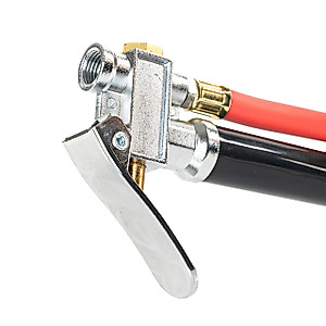 NEIKO 20701A Tire Inflator | 12 Inch | Flexible Air Tire Pressure Gauge | 20 – 120 PSI | 1/4” NPT Offset Dual Head Chuck | Tire Filler with Hose | Aluminum Body and Brass Valves | Stem Valve Caps