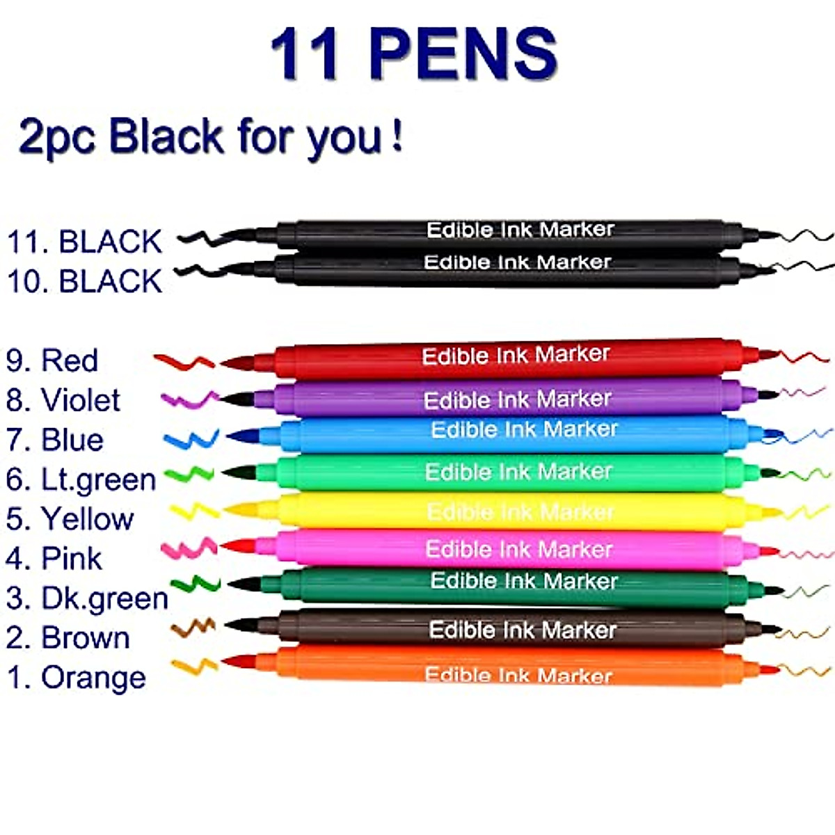 Food coloring Pens, 11Pcs Double Sided Food Grade and Edible Marker,Gourmet Writers for Decorating Fondant,Cakes, Cookies, Frosting, Easter Eggs, Thick Tip and Fine Tip, 10 Colors, by Edibleink