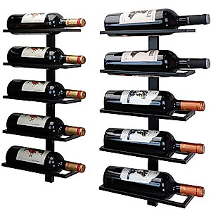 Farmhouse Vertical Wall Mounted Wine Rack, Industrial Metal Wine Holder Rack, Hanging Display Shelf for 10 Wine Bottles, Modern Black Wall Mount Wine Holder for Home Kitchen Living Room Cafe Bar Decor