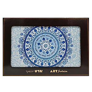 Shabbat Challah Bread Cutting Board and Tray Blue Pomegranate Floral Pattern Tempered Glass Judaica Gift