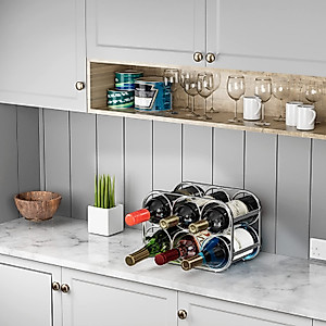 Buruis 6 Bottle Countertop Wine Rack - Freestanding Modern Metal Small Wine Rack - Tabletop Wine Holder Stand for Cabinet, Pantry, and Kitchen Decor - No Assembly Required - Silver