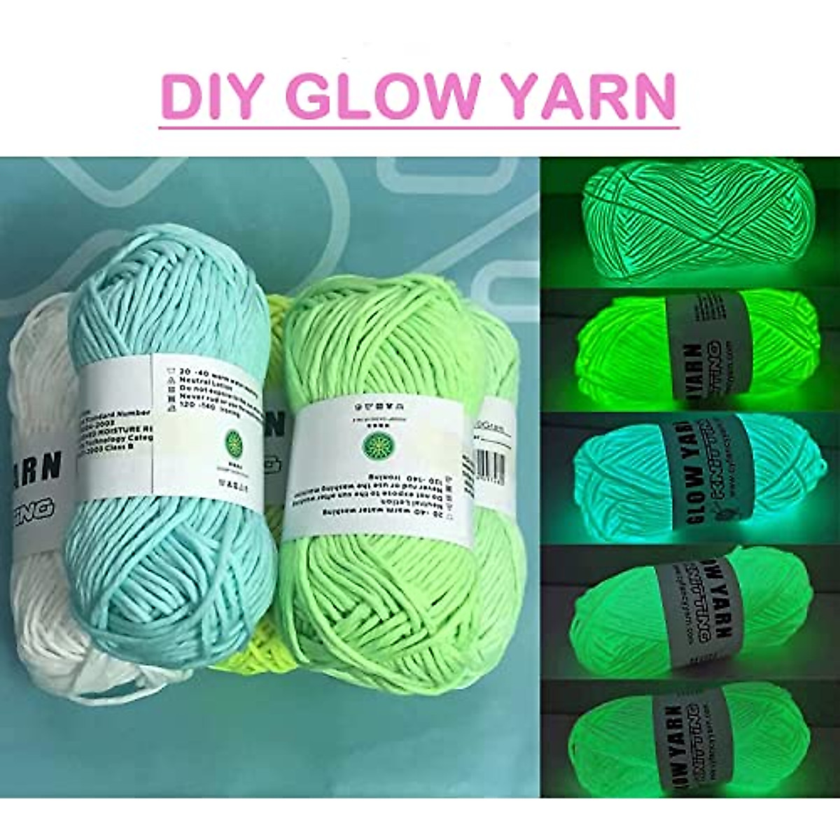 5Pcs Glow in The Dark Yarn Upgrade Yarn DIY Arts Crafts Sewing Supplies,Polyester Threads for Beginners Party Music Festivals Supplies-2023 New(Sky Blue)