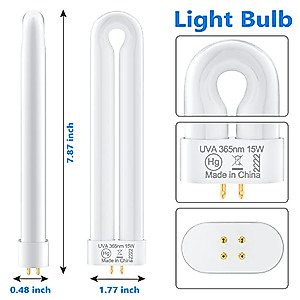 FVOAI X3,T6, T8, T9 Replacement Bulb for Bug Zapper Outdoor,15W,4-pin Single U-Shaped Twin Tube Bulb