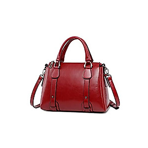 GJGJTER Women Vintage Shoulder Bag Satchel Genuine Leather Handbag Crossbody Bags-Red