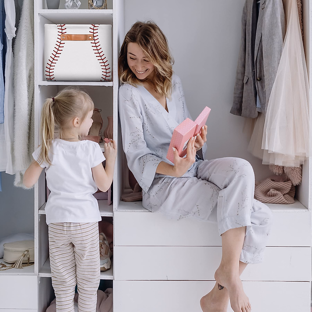 Foldable Storage Baskets, Baseball Cube Organizer Bins with Dual Handles Nursery Closet Shelf Storage Box for Clothing, Books, Cosmetic, Toys, 15"x11"x9.5"