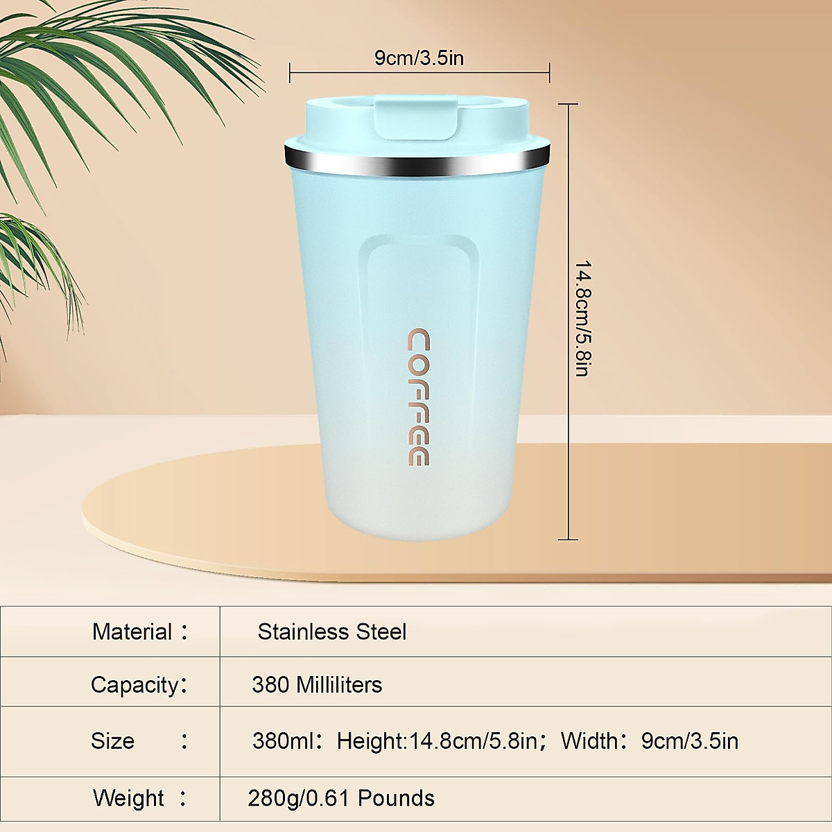 JTRYEMU Travel coffee mug 12 oz Insulated Coffee cup with lid reusable Leak proof Coffee Tumbler Stainless Steel Vacuum Gradient Colorful Thermos cup Thermal Keeps Cold and Hot for Coffee/Tea