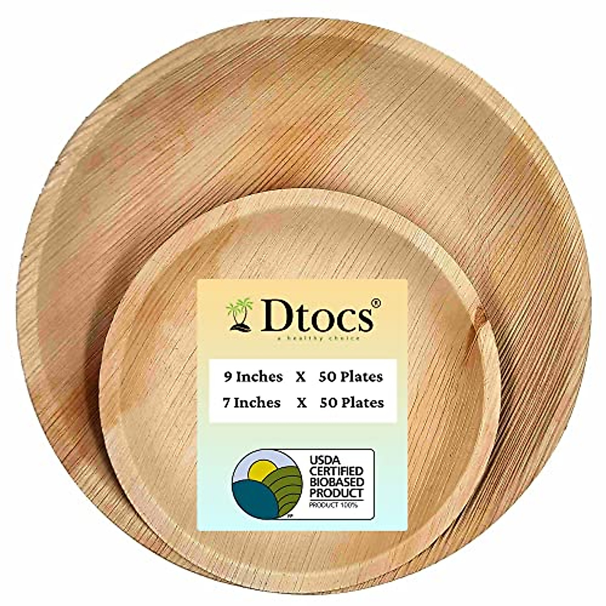 Dtocs Palm Leaf Plate 9 Inch Dinner Plate [50], 7" Dessert [50]