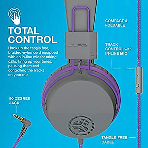 JLab JBuddies Studio On-Ear Kids Wired Headphones | Toddler Headphones | Kid Safe | Studio Volume Safe | Volume Limiter | Folding | Adjustable | Noise Isolation | with Mic (Graphite/Purple)