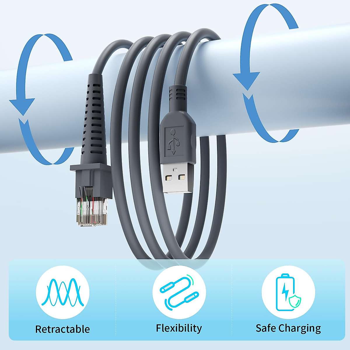 (2PCS) 6ft Barcode Scanner USB Cable GD4130 Cable for Datalogic GD4500 Cable GD4310 GD4300 GD4330 GD4410 GD4430 GD4400 GPS4490 GD4590 GD4590-BK GD4590BK QD2131 QD2430 GD4590HD GD4590 GD4132 Cord