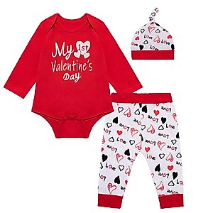 Baby Boys Girls My First Valentine's Outfit Set Heart Breaker Long Sleeve Bodysuit (6-12 Months) Red
