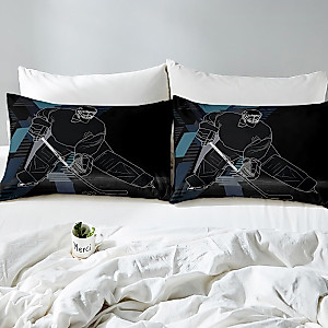 Castle Fairy Ice Hockey Player Duvet Cover Twin Size,Fashion Ice Sports Comforter Cover with 1 Pillowcase for Boys Girls,Creative Geometry Soft Breathable Bed Cover Room Decor