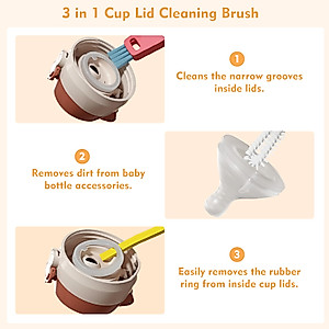 NONENDU 3 in 1 Cup Lid Cleaning Brush, Portable Cup Cleaner Brush, 2024 New Water Bottle Cleaner Brush, 3 in 1 Multifunctional Cleaning Brush for Home Kitchen Cleaning Tools（3PCS）