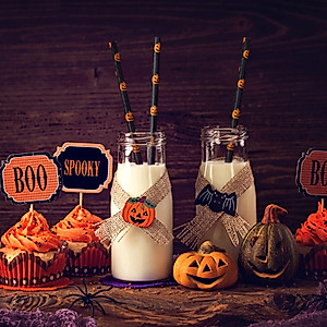 Whaline 200Pcs Halloween Paper Straws Horror Pumpkin Pattern Disposable Straws Orange Black Pumpkin Face Printed Drinking Straws Party Straws Bulk for Cocktail Juices Halloween Party Supplies