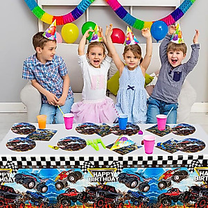 Truck Birthday Party Decorations, 41Pcs Truck Themed Party Tableware set include 1 Tablecloth, 10 Plates 7",10 Plates 9" and 20 Napkins for Boys Race Car Themed Birthday Party
