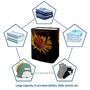 Yellow Chrysanthemum Print Collapsible Laundry Hamper, 60L Waterproof Laundry Baskets Washing Bin Clothes Toys Storage for Dorm Bathroom Bedroom
