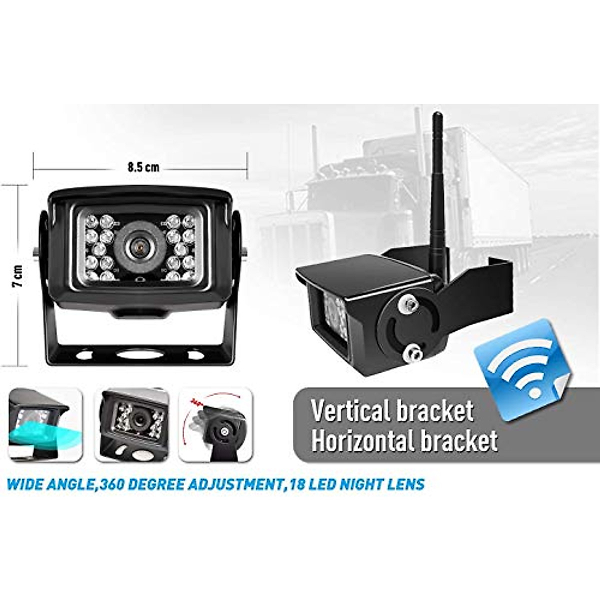 ZEROXCLUB RV Backup Camera Wireless 7-Inch 4 Channels Monitor Kit for RV Trailer Truck, Stable Signal HD Wireless 4 Rear View Back Up Camera System 18 Infrared Night Vision 149° Wide View(BW4)