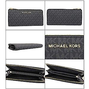 Michael Kors Jet Set Travel Jet Set Travel Large Logo Quarter-Zip Wallet (Black)