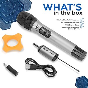 PYLE Portable UHF Wireless Microphone System - Professional Battery Operated Handheld Dynamic Unidirectional Cordless Microphone Transmitter Set w/Adapter Receiver, for PA Karaoke DJ Party - PDWMU105