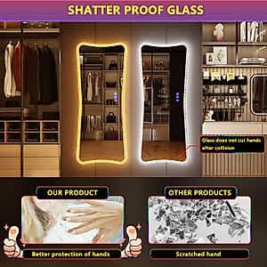 Dystler Full Length Mirror - Glass Full Body Lighted Mirror for Bedroom/Living Room/Bathroom, Hanging Dressing Mirror, Wall Mounted Mirror Dimming & 7 Color Mode (White)