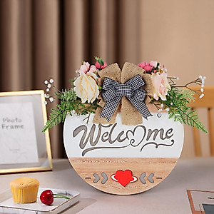 Interchangeable Welcome Sign with Automatic Induction Light, Welcome Sign for Front Door, Welcome Door Sign with 8 Interchangeable Seasonal Icons, Welcome Sign Wall Hanging Farmhouse(Wood Grain)