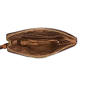 COACH SIGNATURE PVC LEATHER CORNER ZIP WRISTLET, Medium, Khaki/Saddle