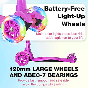 BELEEV Scooters for Kids 3 Wheel Kick Scooter for Toddlers Girls Boys, 4 Adjustable Height, Lean to Steer, Light up Wheels, Extra-Wide Deck, Easy to Assemble for Children Ages 3-12 (Dark Lilac)