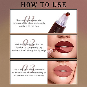 HOSAILY 3 Colors Peel Off Lip Stain Lip Tint, Tattoo Magic Color Matte Nude Natural Lip Gloss, Waterproof Long Lasting Nonstick Cup Liquid Lipstick Makeup Set for Women and Girls (Set A)