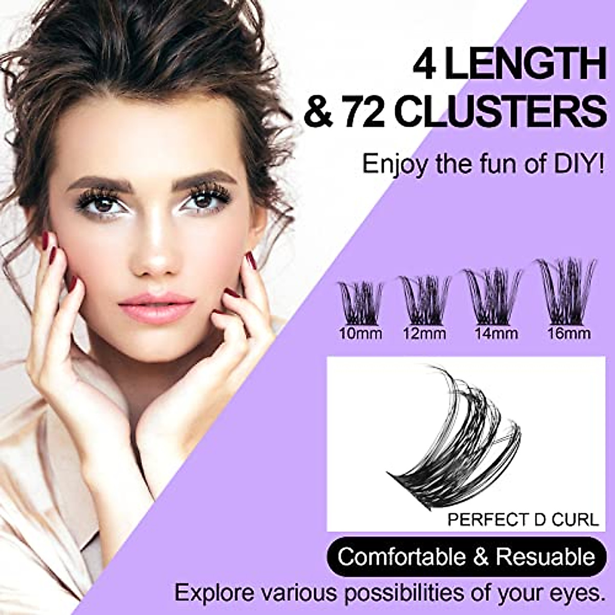 Kugge Cluster Lashes DIY Eyelash Extensions, 240Pcs D Curl Cluster Eyelashes, 8-16mm Mixed Length Individual Lashes Cluster, 3D Effect Natural Wispy Lash Extensions at Home (20D+The Devil)