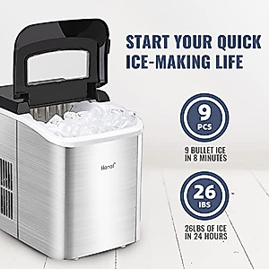 WANAI Ice Makers Countertop Portable Ice Machine 26.5lbs/24H 9 Ice Cubes in 6-8 Mins Electric Ice Making Machine with Ice Scoop and Basket L&S Bullet Sizes for Home Party Office Bar Camping RV