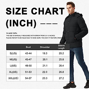 GGleaf Men's Puffer Jacket Down Winter Coat Insulated and Water-Resistant with Hood Removable Black Medium