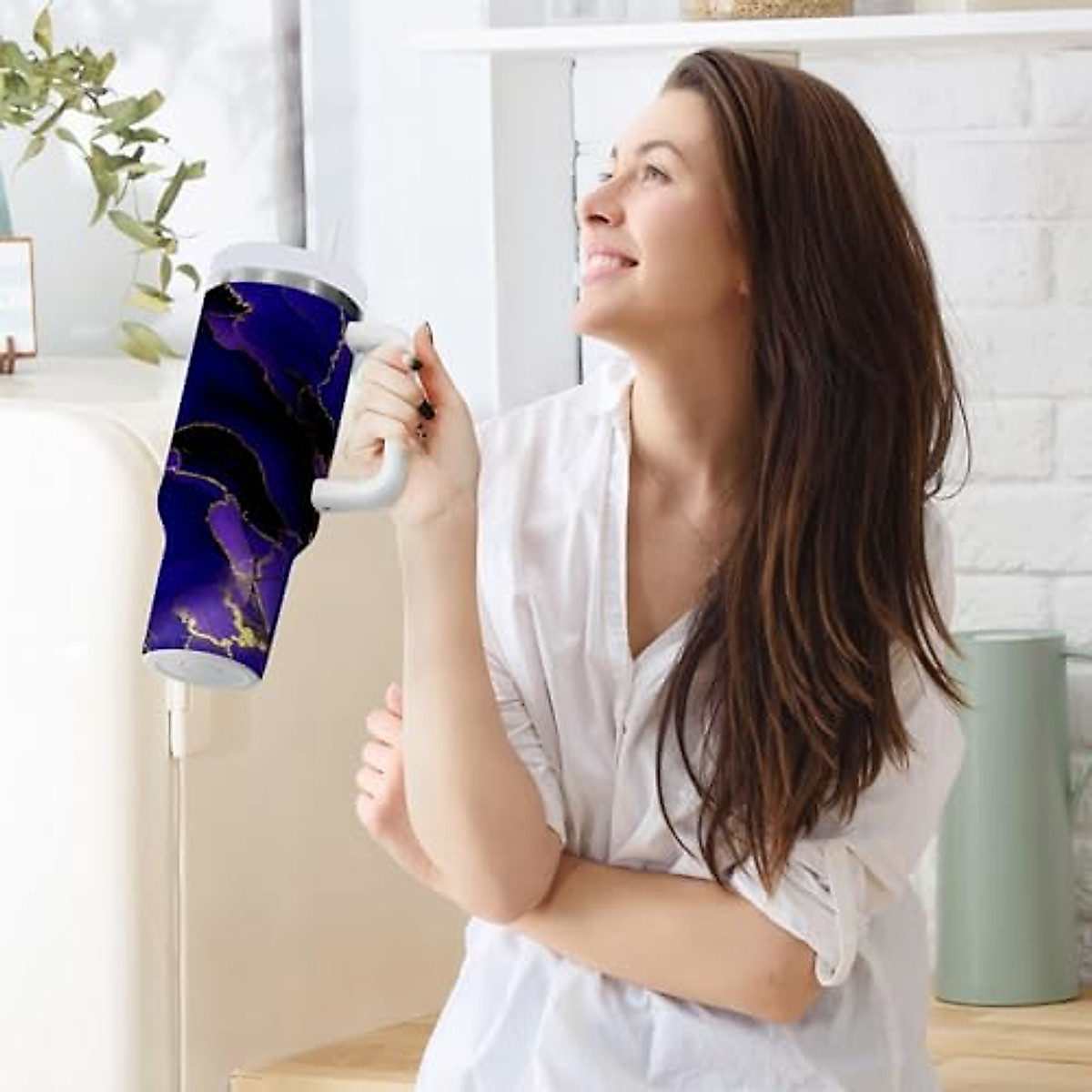 RPLIFE Abstract Watercolor Purple Stainless Steel Tumbler, Insulated Coffee Cups with Lids, Coffee Tumbler for Women